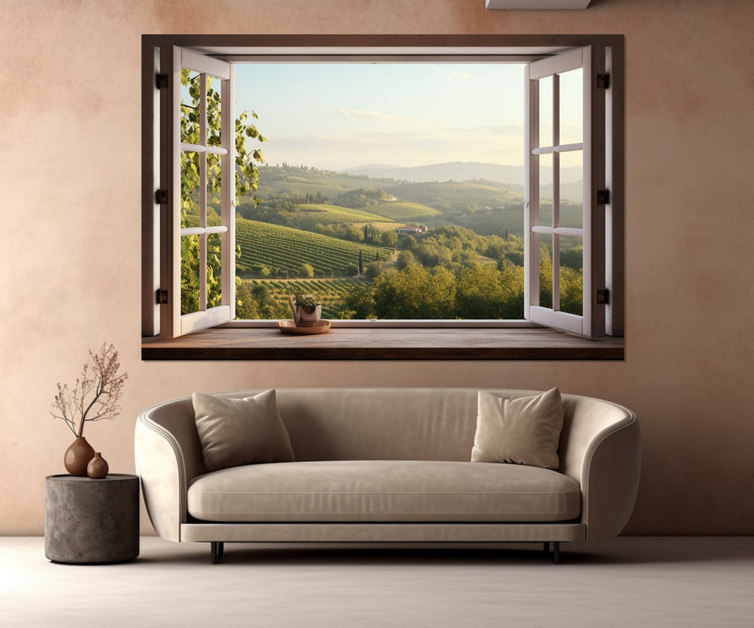 Open Window With Tuscany View Canvas Print, Tuscany Painting, Mountains ...