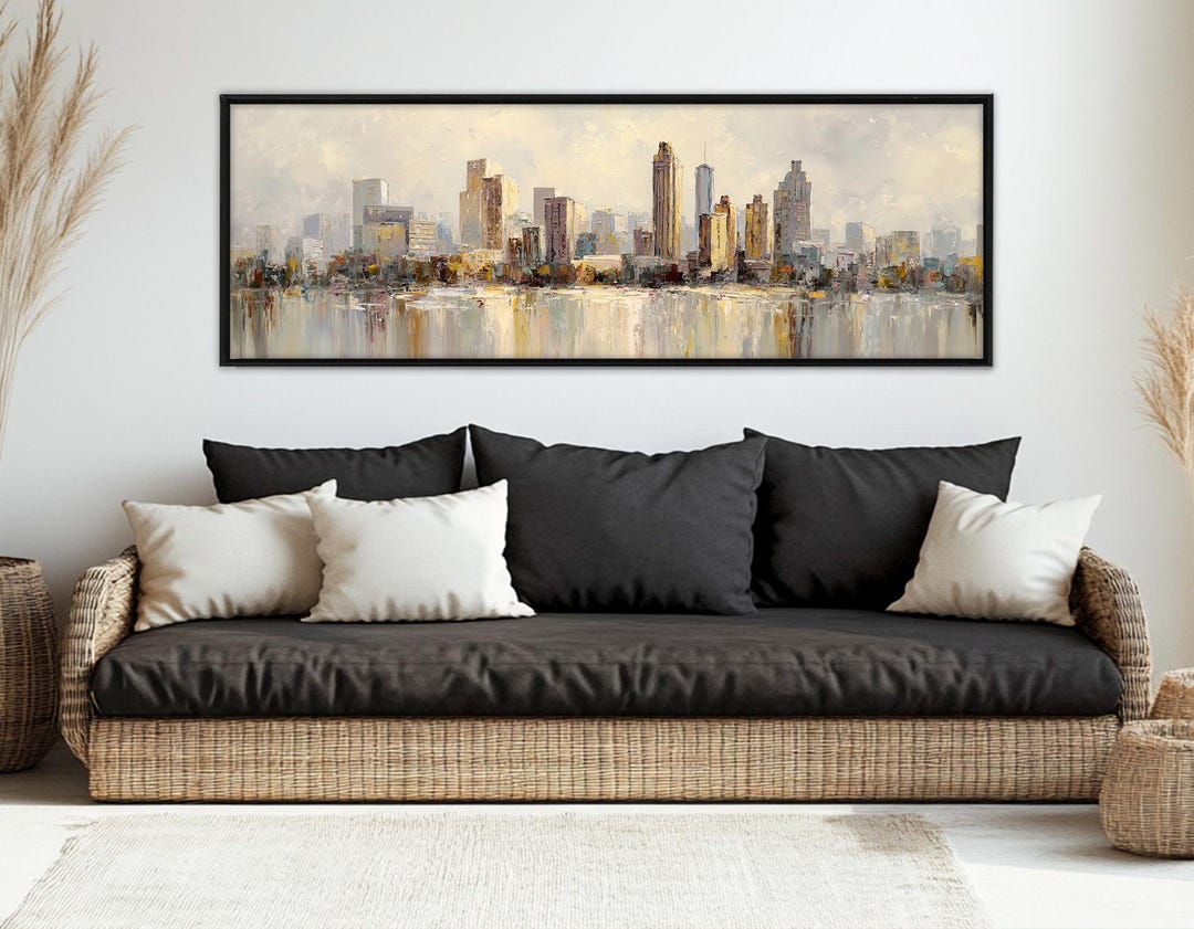 Retro Atlanta Skyline Canvas Print, Rustic Atlanta Wall Art, Framed and ...