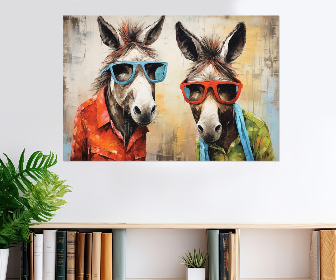 Donkey Dudes in Glasses Abstract Painting, Stylish Donkeys Canvas Print ...