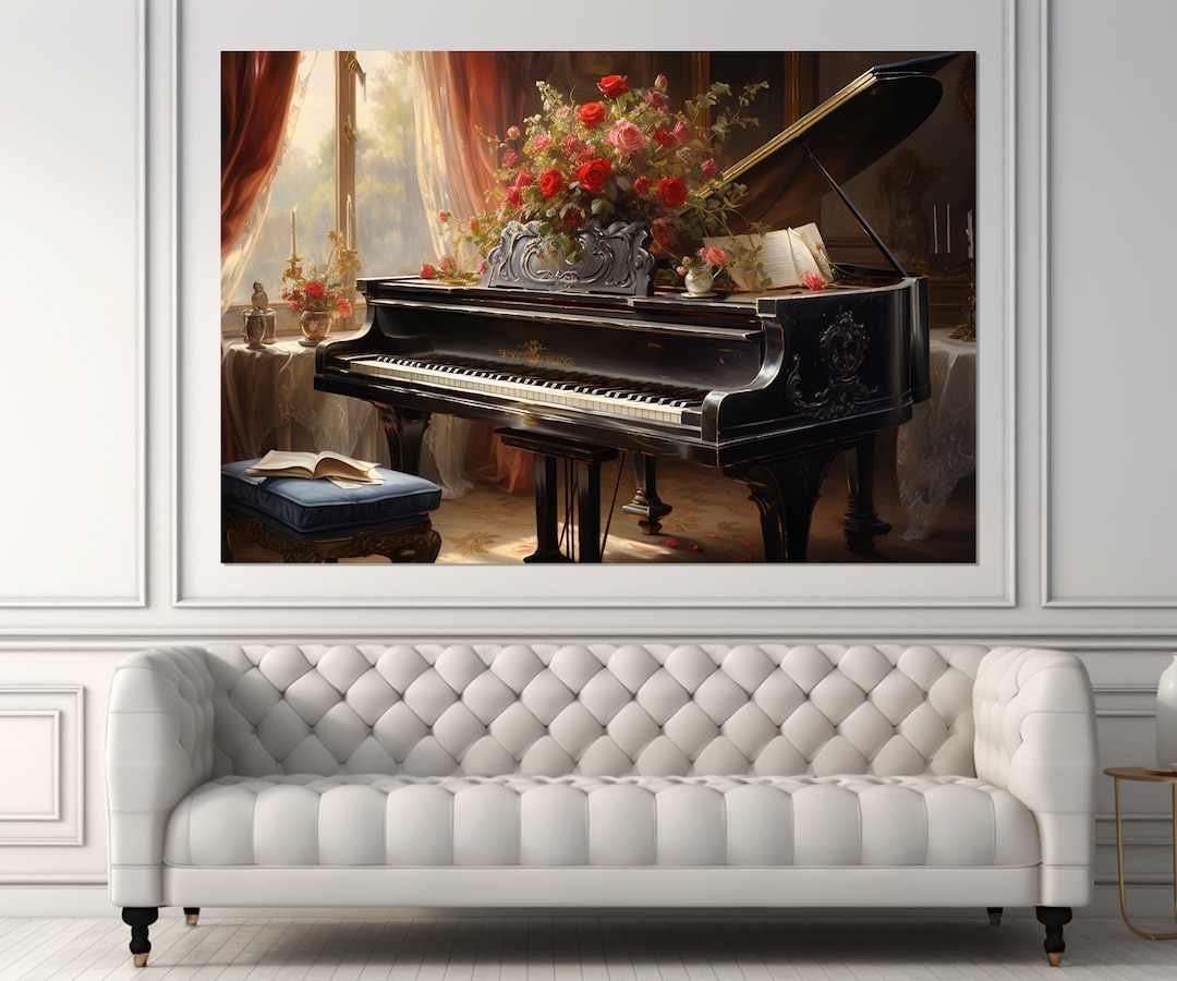 Vintage Grand Piano Painting, Piano Canvas Print, Piano Wall Art ...