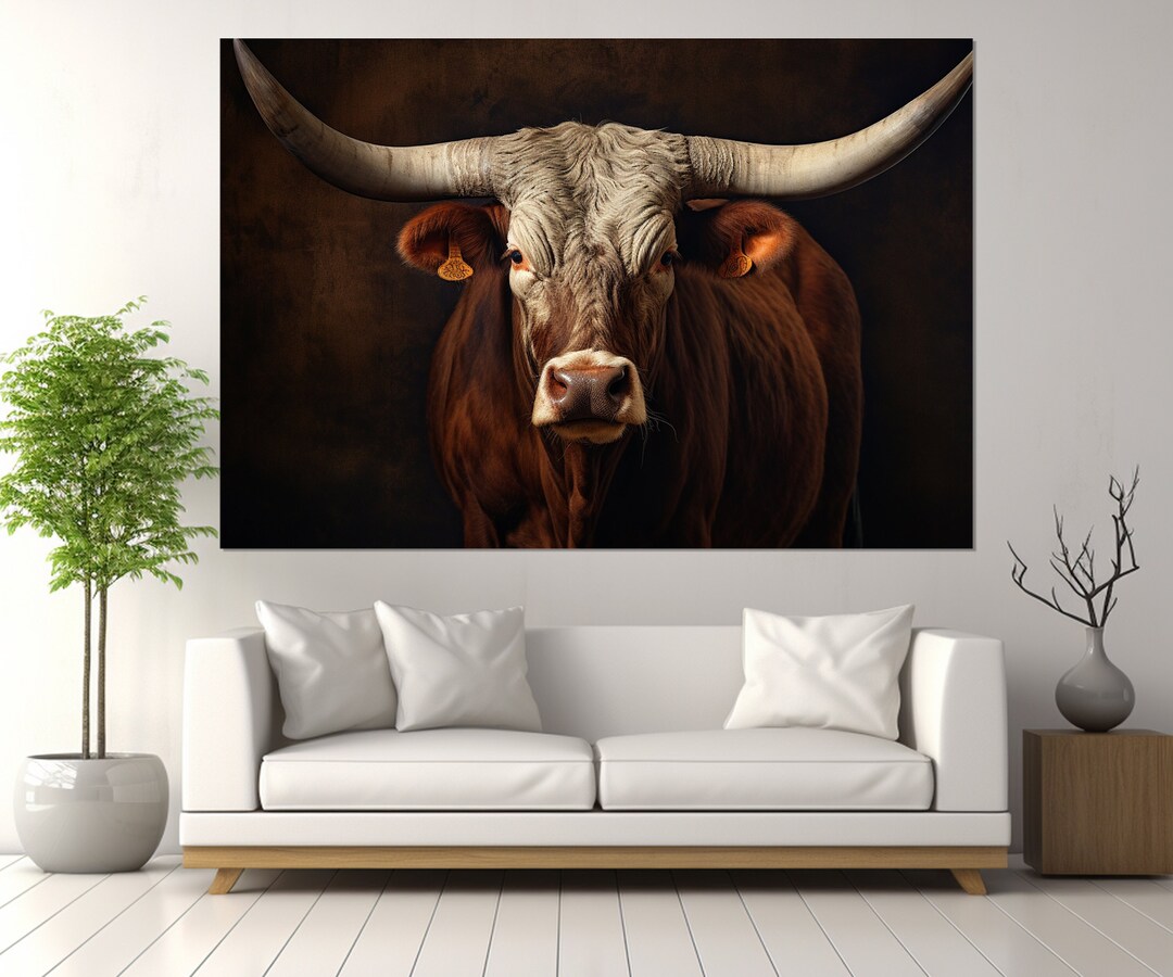 Texas Longhorn Canvas Print, Texas Cattle Painting, Longhorn Cow Wall ...