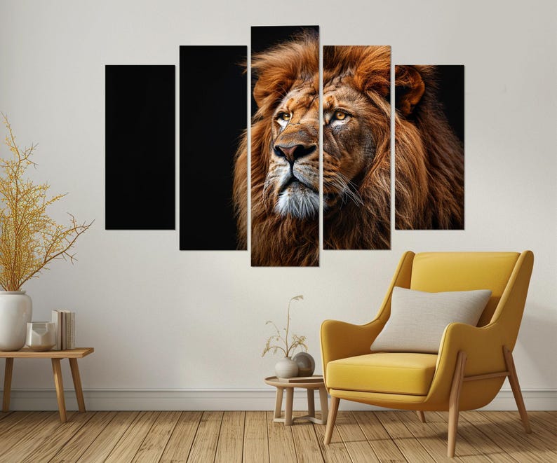 Lion Portrait Canvas Print, Lions Wall Art, Elegant Lion Canvas Art ...