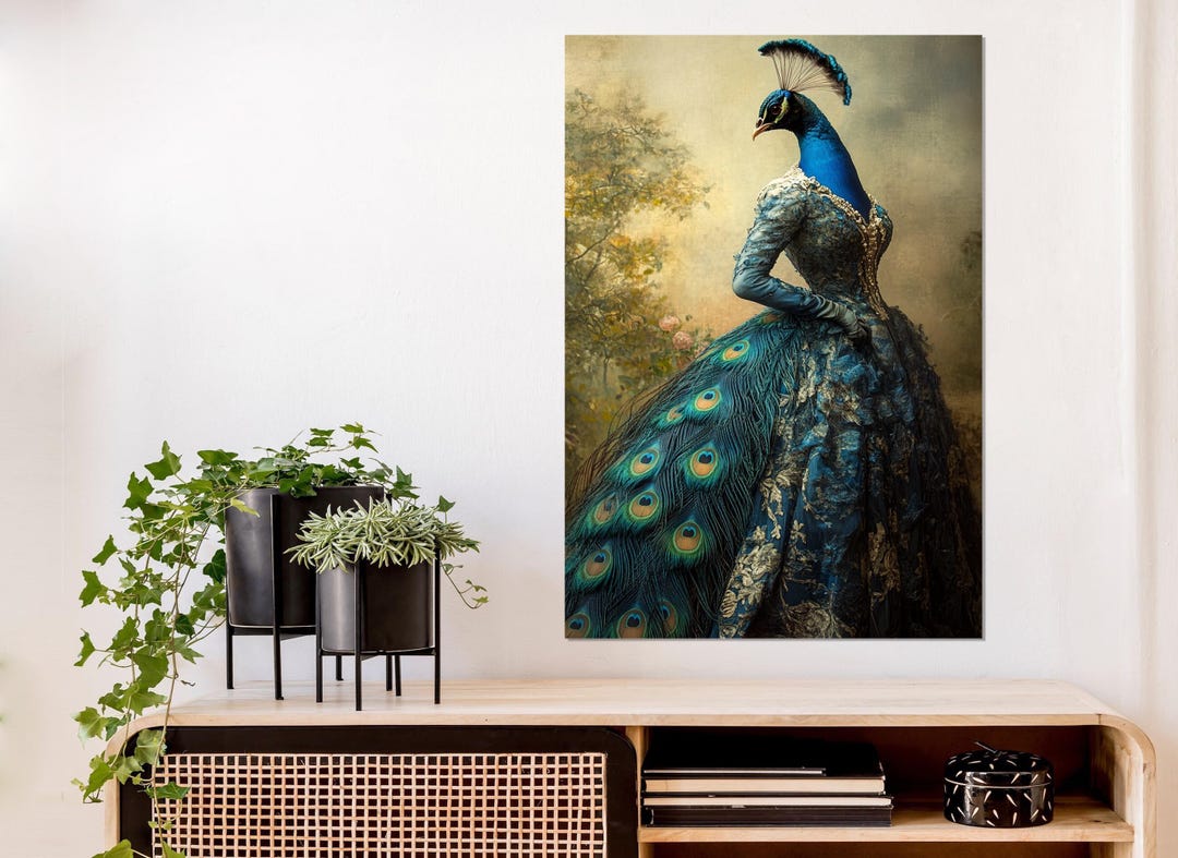 Abstract Lady Peacock Canvas Print, Elegant Peacock Wall Art, Peacock ...