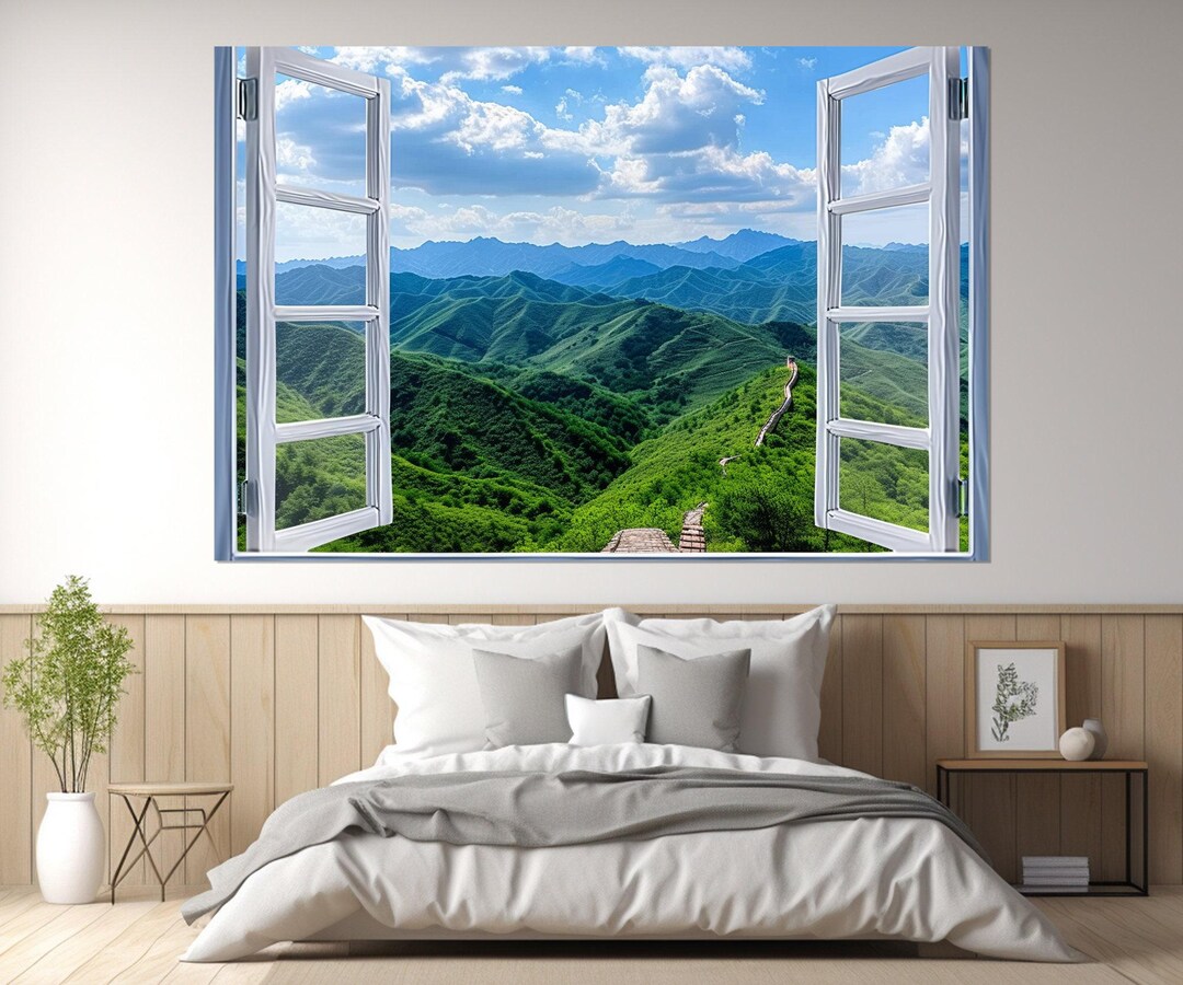 Open Window With Great Wall of China View Canvas Print, China Wall ...