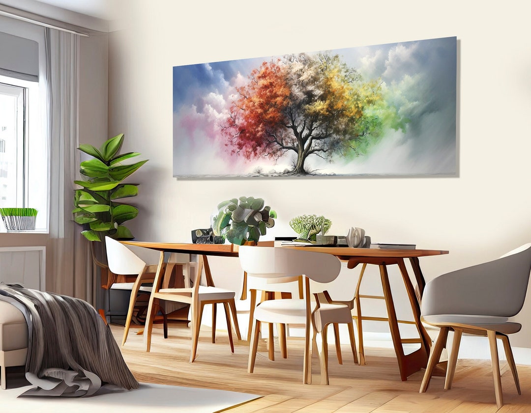 Four Season Tree Canvas Print, Abstract Four Season Painting, Colorful ...