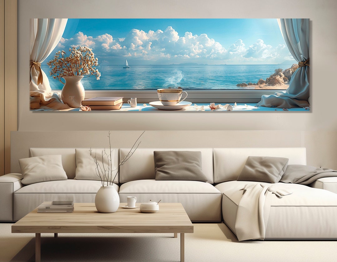 Window With a Scenic Sea View Canvas Print, Morning Coffee With ...