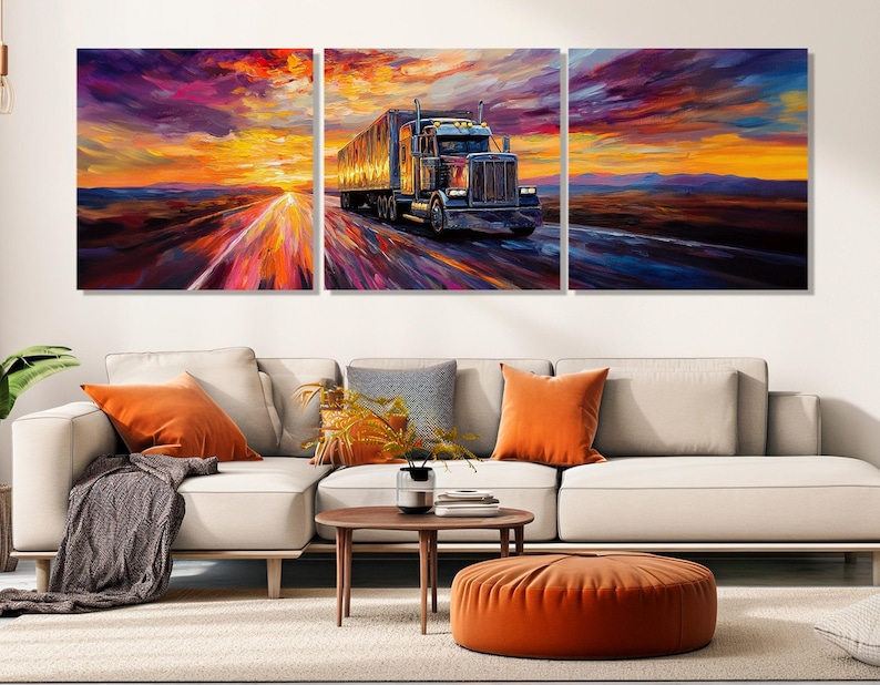 Truck on Highway Painting Canvas Print, Logistics Wall Art, Truck ...