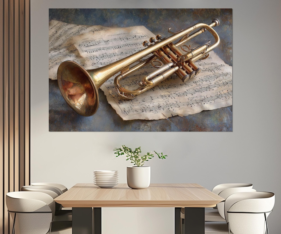 Trumpet and Vintage Notes Canvas Print, Music Wall Art, Trumpeter Gift ...