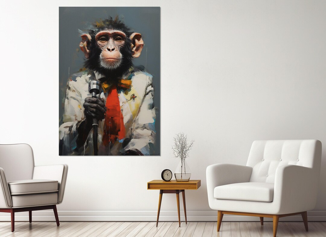 Monkey With Microphone on the Stage Abstract Canvas Print, Music Pub ...