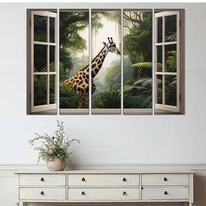 Open Window With Giraffe in Jungle View Canvas Print, African Wall Art ...