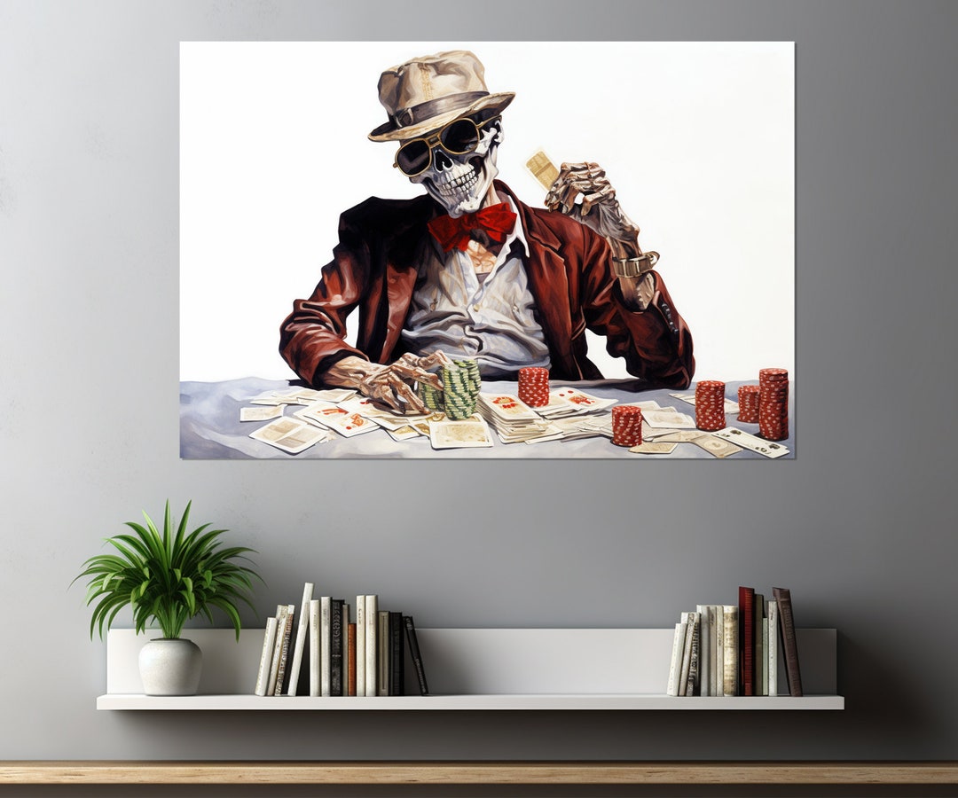 Skeleton in Sunglasses Playing Poker Canvas Print, Poker Wall Art ...