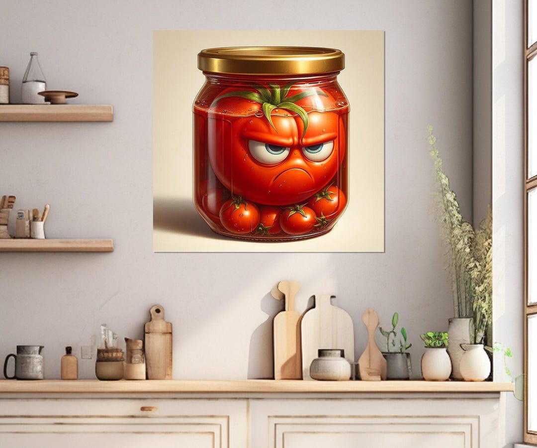 Angry Pickled Tomato in a Jar Canvas Print, Kitchen Wall Decor, Kitchen ...
