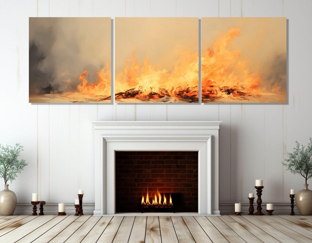 Large Burning Fire Canvas Print, Panoramic Wall Art, Livingroom Decor ...