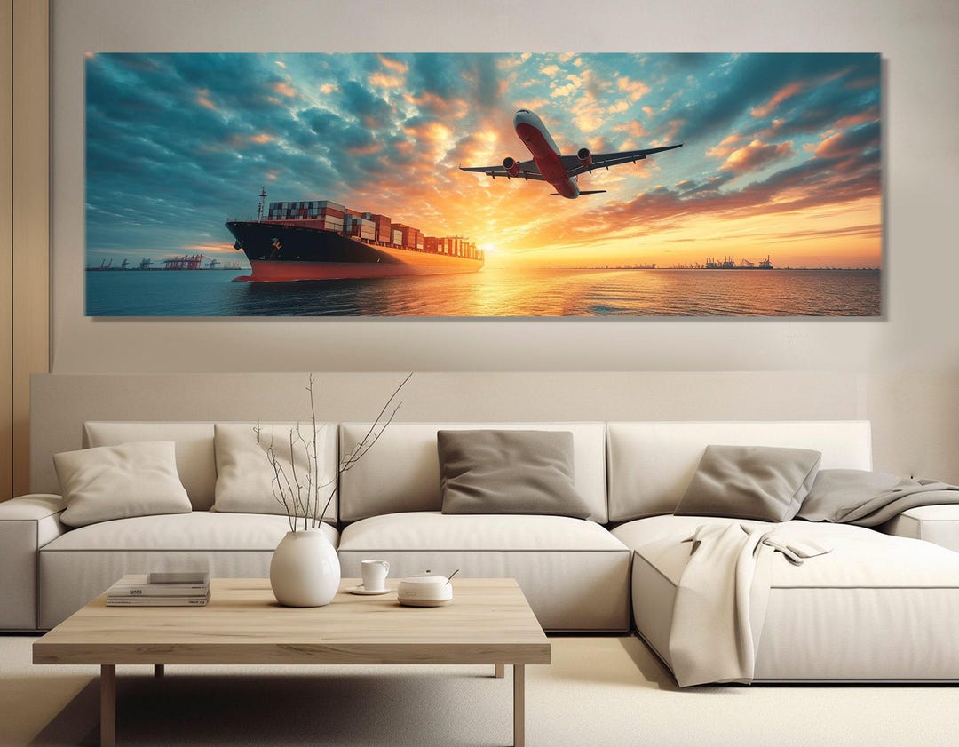 Logistics Wall Art, Plane and Cargo Ship Canvas Print, Cargo Wall Art ...