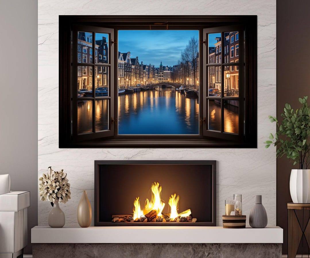 Open Window With Amsterdam Canal View Canvas Print, Amsterdam Wall Art ...