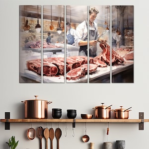 Butcher Shop Wall Decor, Butcher Painting Canvas Print, Butcher Gift ...
