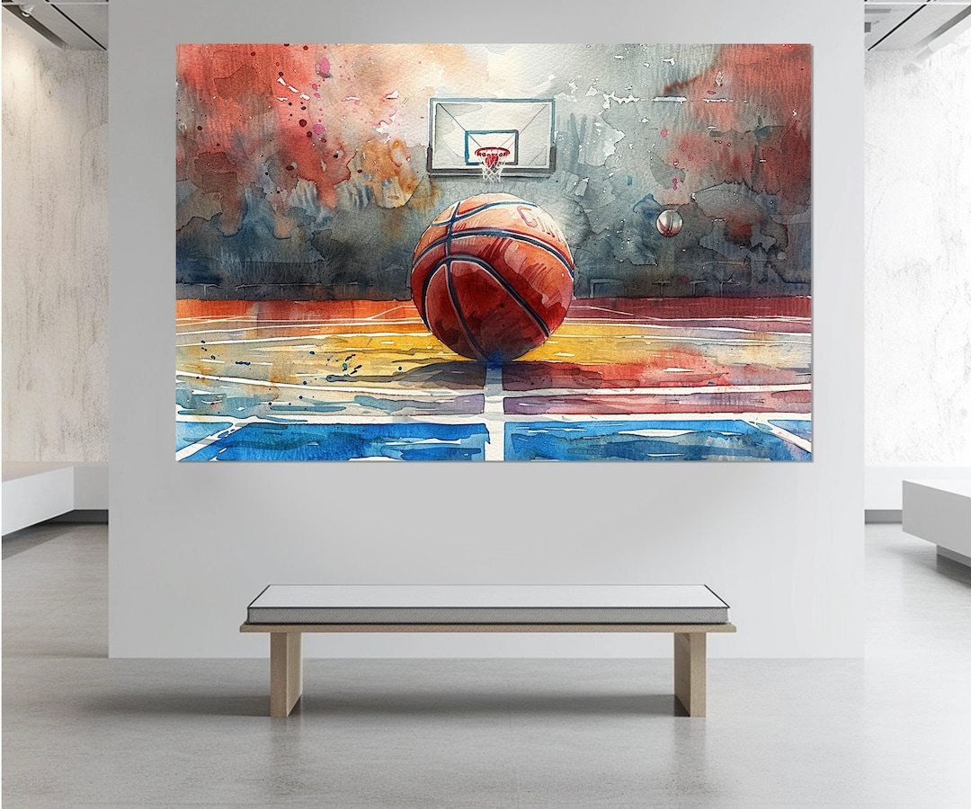 Basketball Painting, Basketball Court Canvas Print, Basketball Wall Art ...