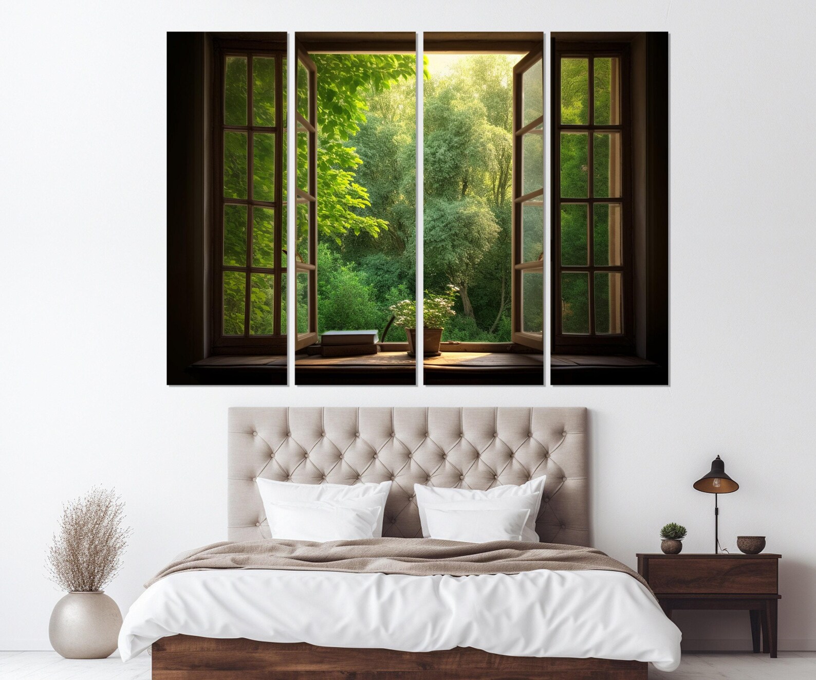 Open Window With Forest View Painting Canvas Print, Forest Canvas Art ...