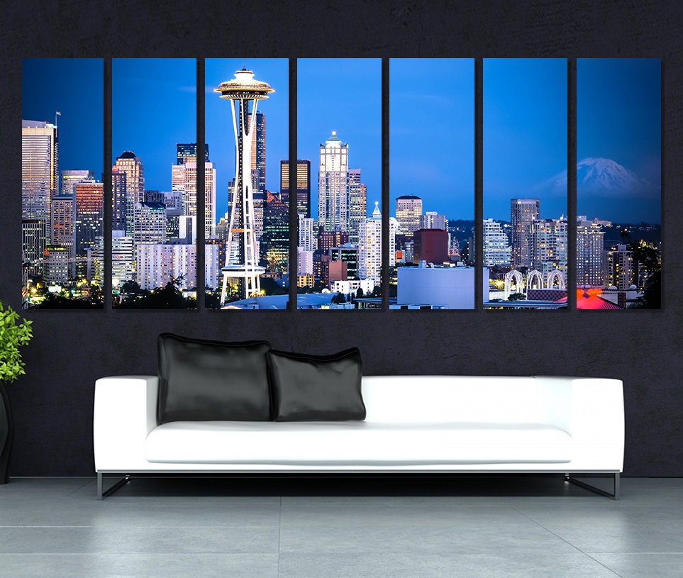 Seattle Panoramic Canvas Print Seattle Photo Seattle Canvas | Etsy