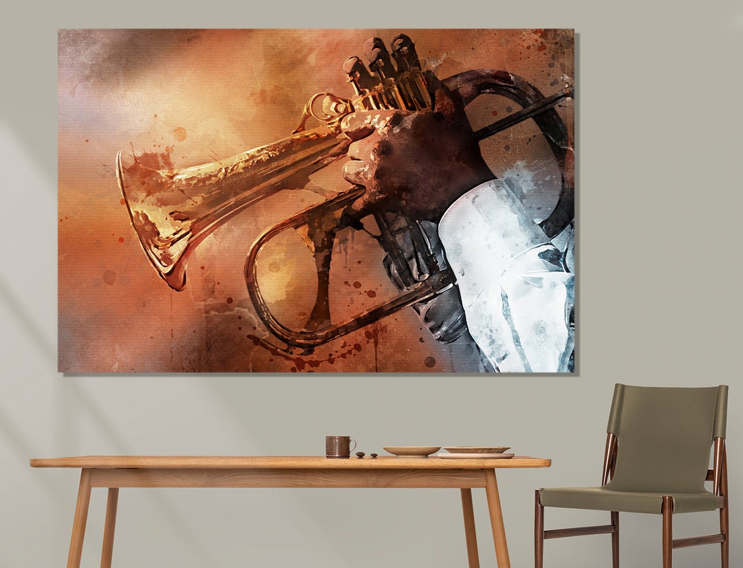 Jazz Wall Art, Trumpeter Gift, Trumpet Canvas Print, Abstract Music ...