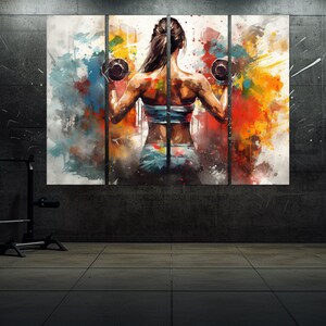 Girl With Dumbbells Painting Canvas Print, Gym Wall Decor, Women ...