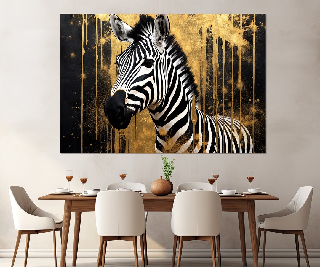 Zebra Black and Gold Canvas Print, Fashion Zebra Wall Art, Abstract ...