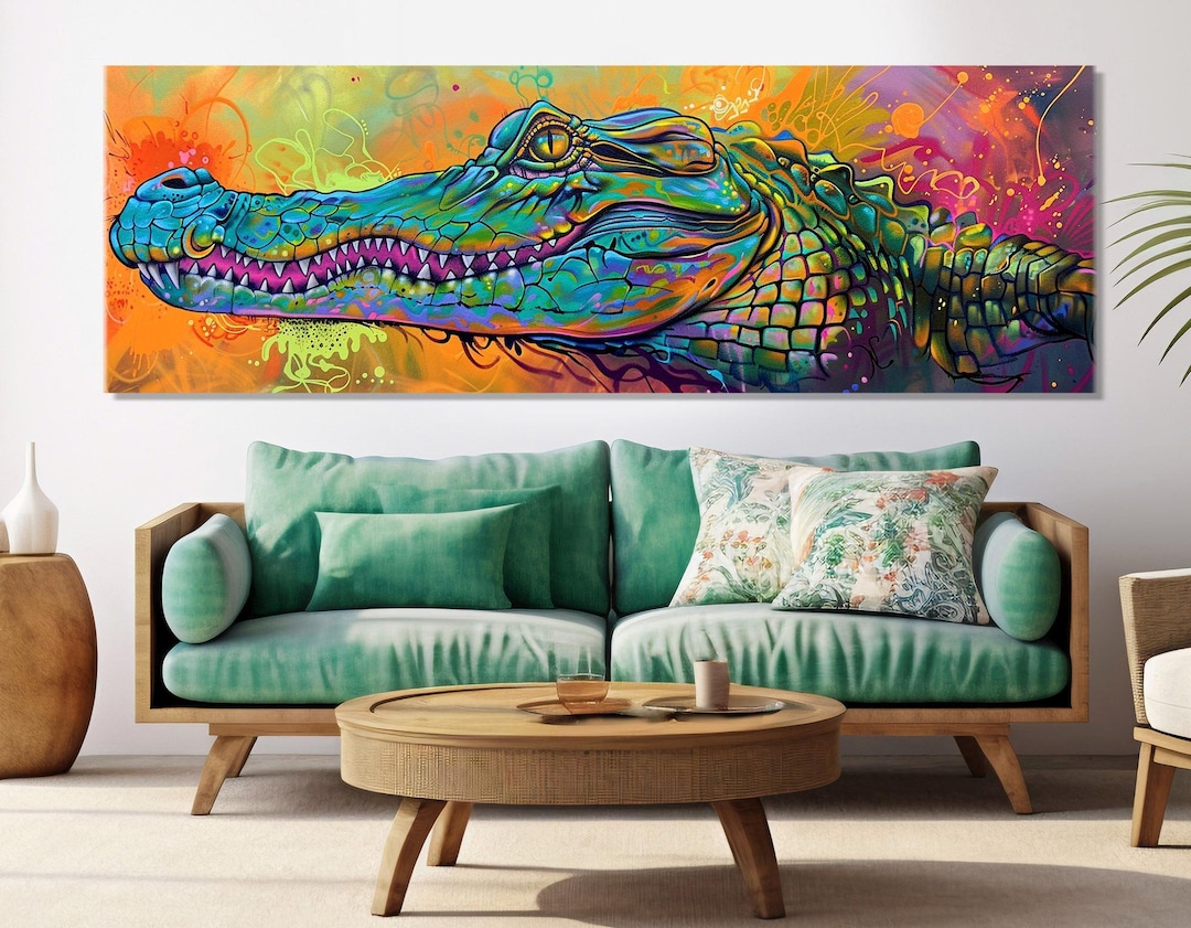 Abstract Crocodile Graffiti Style Painting Canvas Print, Alligator ...