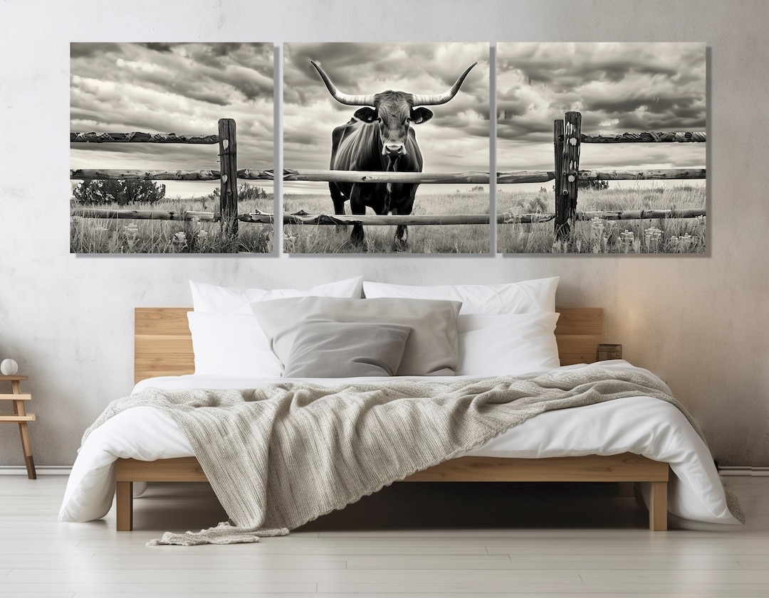 Large Farmhouse Wall Art, Black and White Cow Canvas Print, Cow Poster ...