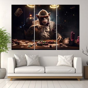 Poker Wall Art, Monkey Playing Poker Canvas Print, Poker Wall Decor ...