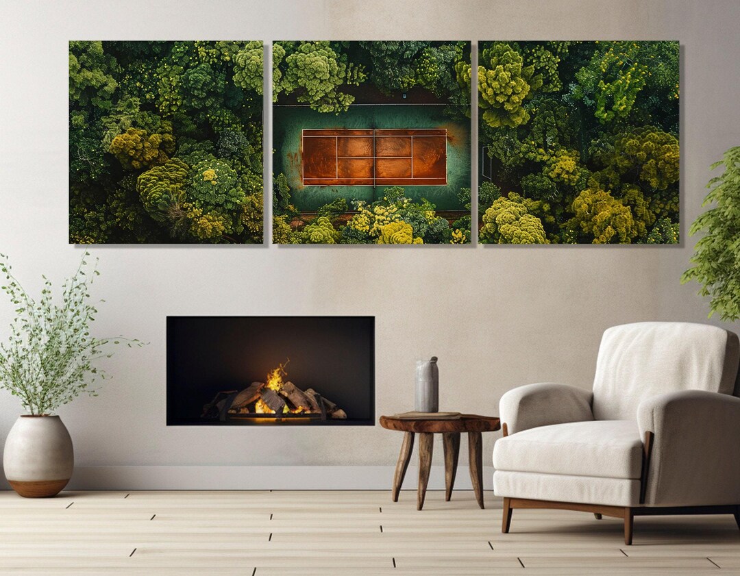 Abstract Tennis Court in Deep Green Forest Canvas Print, Tennis Club ...