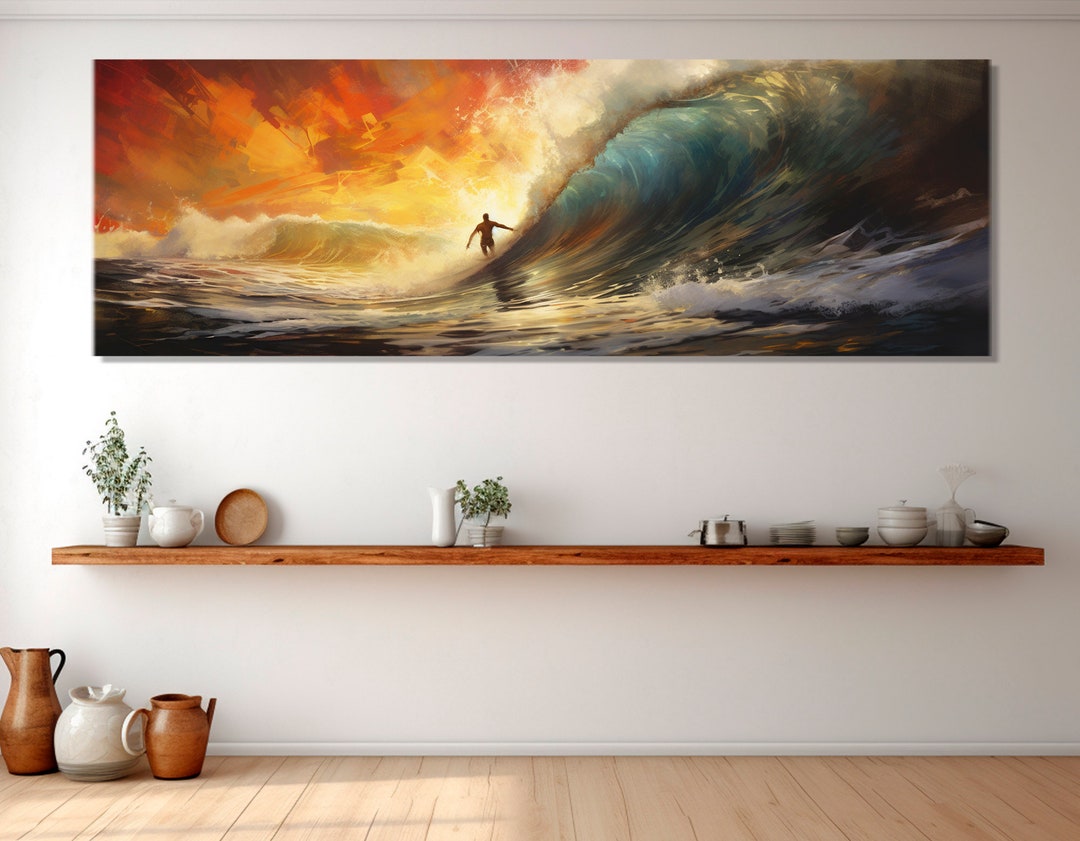 Surfing Canvas Wall Art, Large Surfing Painting, Surfer Gift, Surfing ...