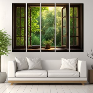 Open Window With Forest View Painting Canvas Print, Forest Canvas Art ...