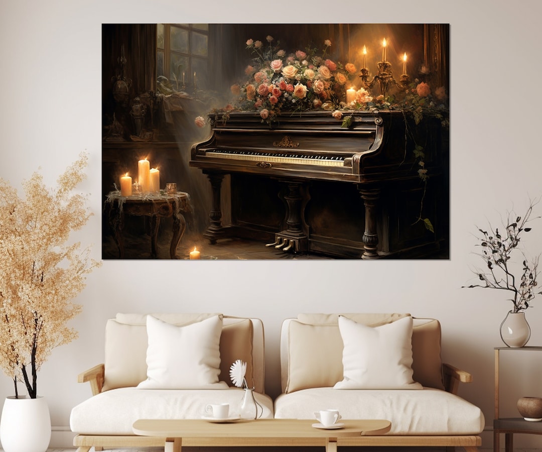 Retro Piano Painting, Piano Canvas Print, Piano Bar Wall Art, Pianist ...