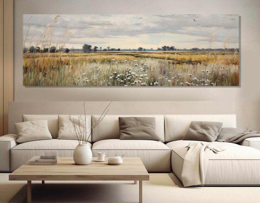 Neutral Beige Field Canvas Print, Soft Tones Field Painting, Gentle ...