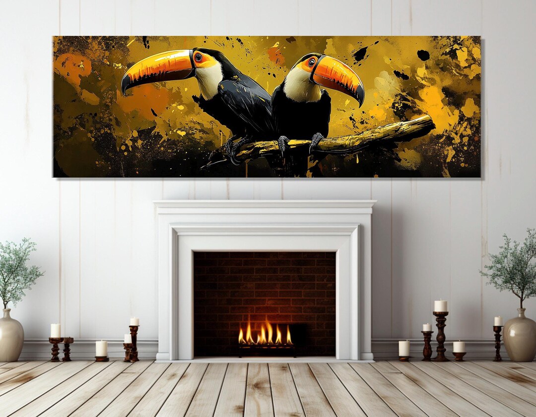 Abstract Toucans Couple Painting Canvas Print, Romantic Wall Decor ...