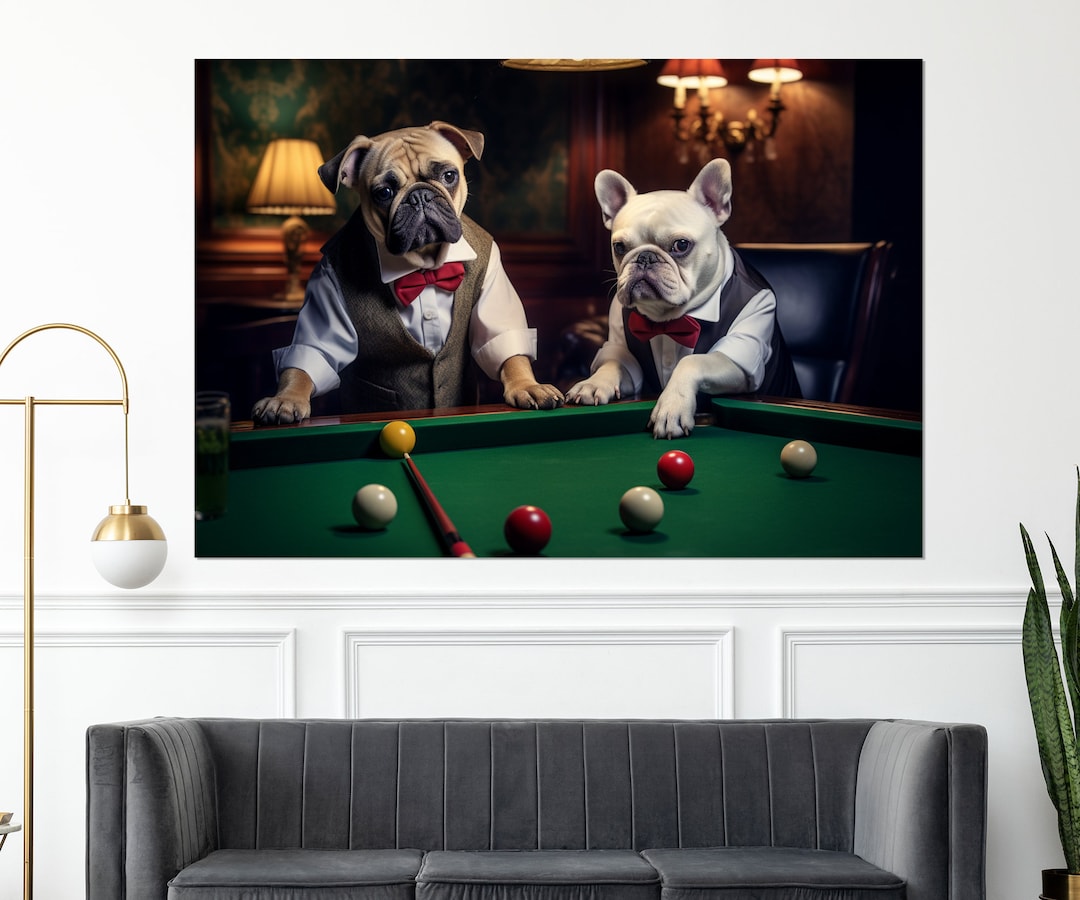 Bulldogs Playing Billiards Canvas Print, Billiards Wall Art, Billiards ...