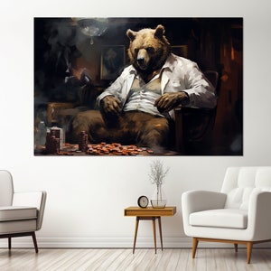 Bear at Poker Table Canvas Print, Poker Wall Art, Abstract Poker ...