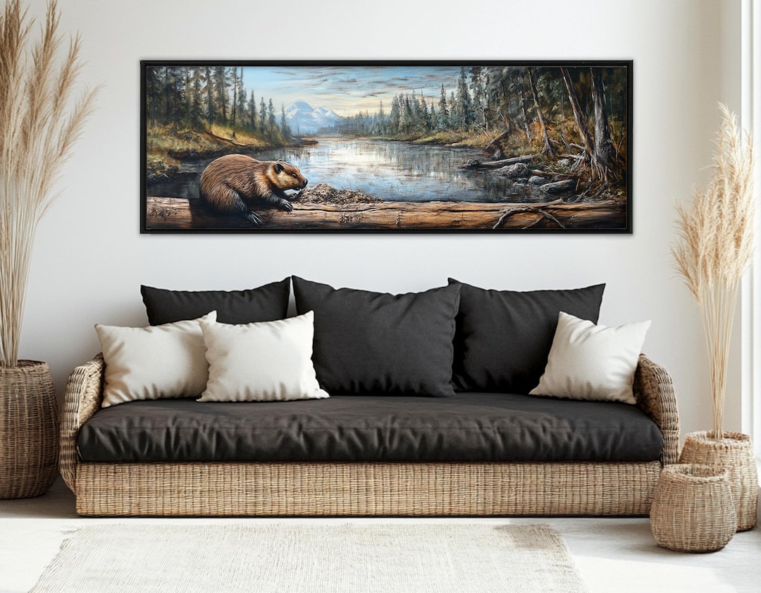Beaver Building a Dam Canvas Print, Rustic Woodland Animals Wall Art ...