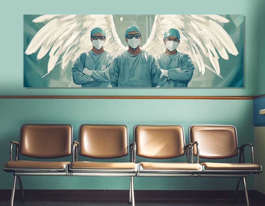 Surgeons With Angel Wings Painting Canvas Print, Surgeon Office Decor ...