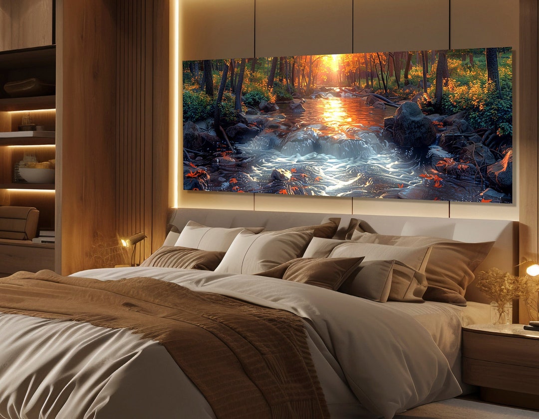 Scenic Forest River Under a Beautiful Sunset Canvas Print, Large River ...