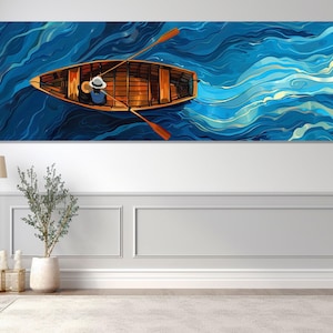 Romantic Couple in a Rowing Boat Painting Canvas Print, Abstract Love ...
