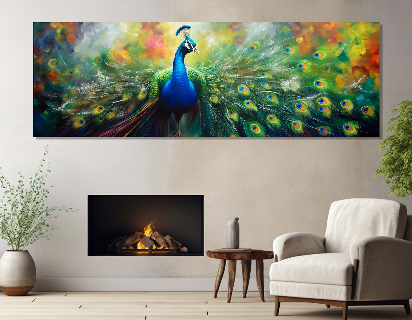Large Peacock Canvas Print, Stunning Peacock Painting, Modern Wall ...