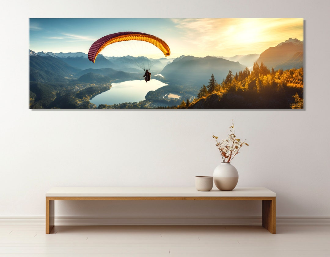Skydiving Wall Art, Parachute Over Lake Canvas Print, Skydiver Gift ...