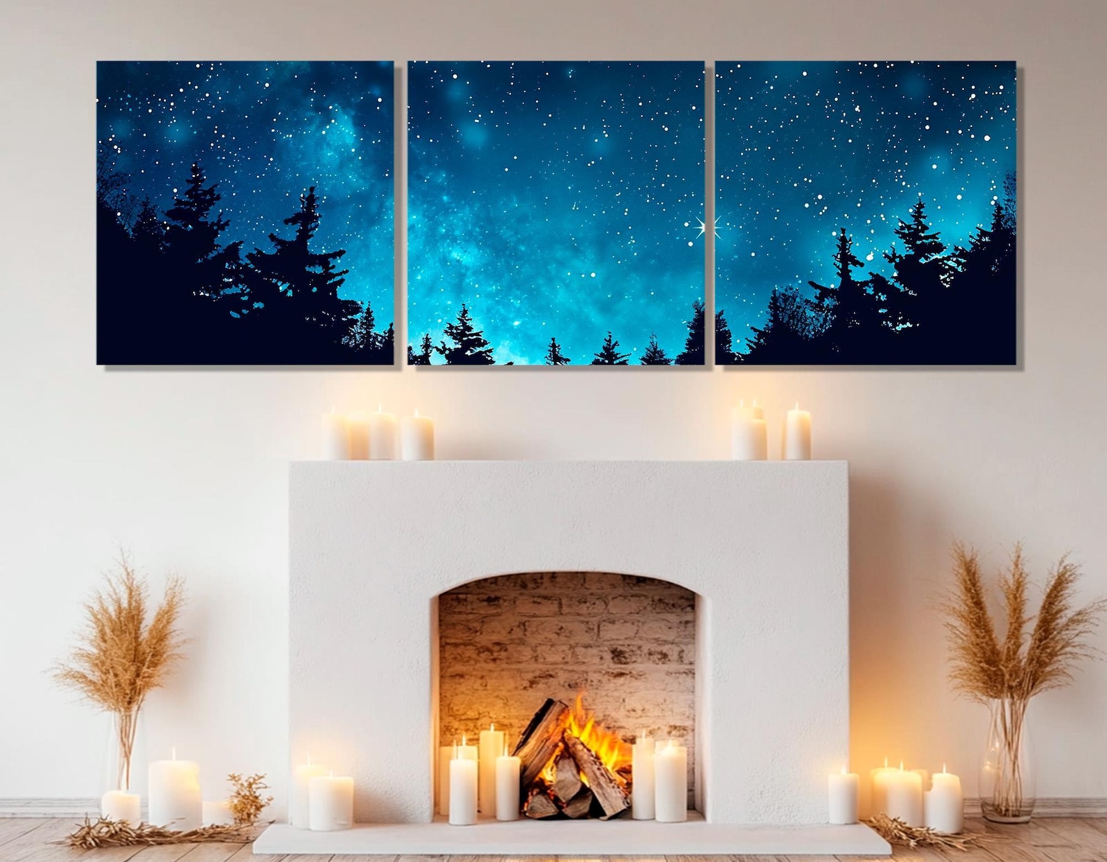 Large Starry Sky Over Forest Canvas Print, Night Sky Wall Art, Starry ...
