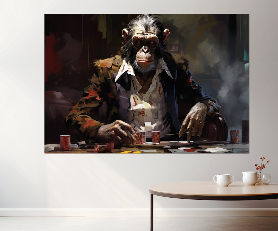 Monkey at Poker Table Canvas Print, Poker Wall Art, Abstract Poker ...