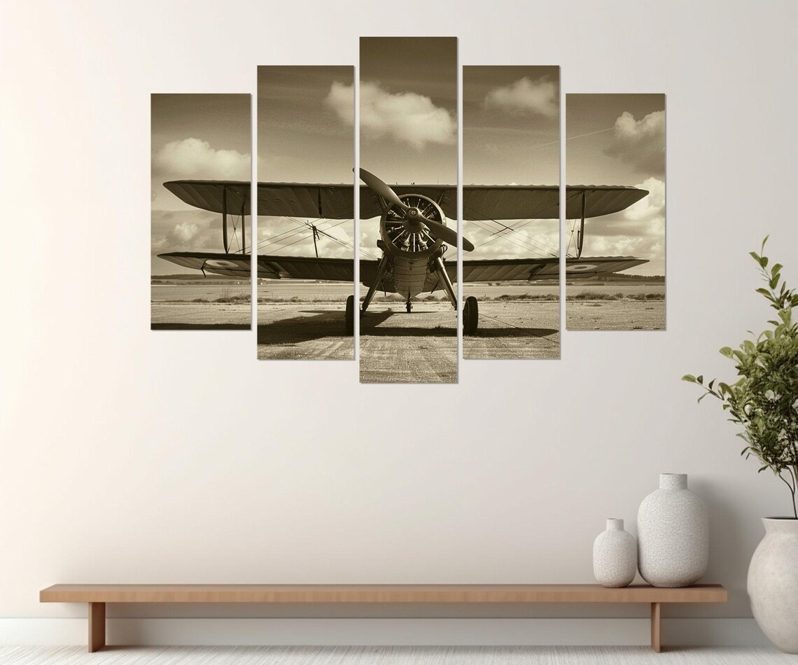 Vintage Biplane Canvas Print, Retro Airplane Poster, Pilot Gift ...