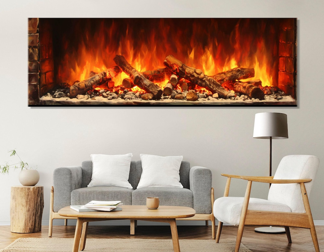 Large Fireplace Painting Canvas Print, Fireplace Wall Art, Contemporary ...