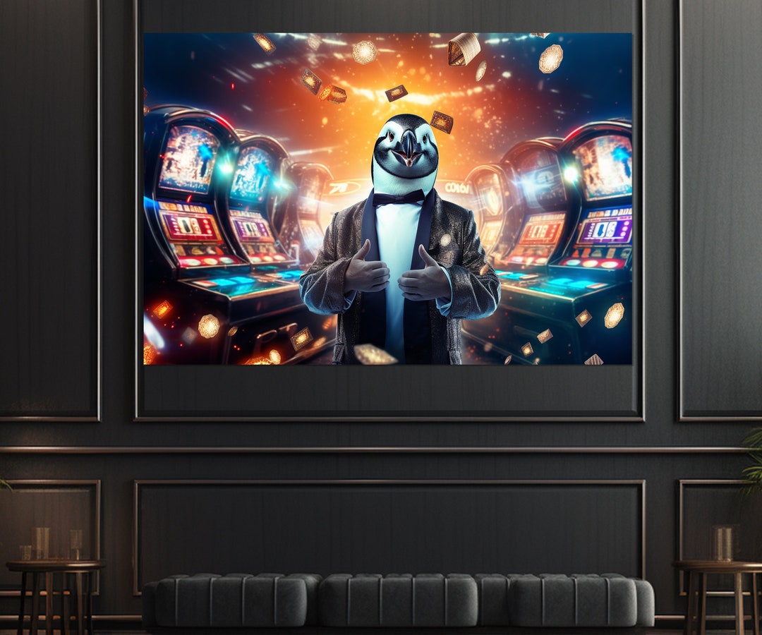 Penguin in Casino Abstract Canvas Print, Casino Wall Art, Funny Casino ...