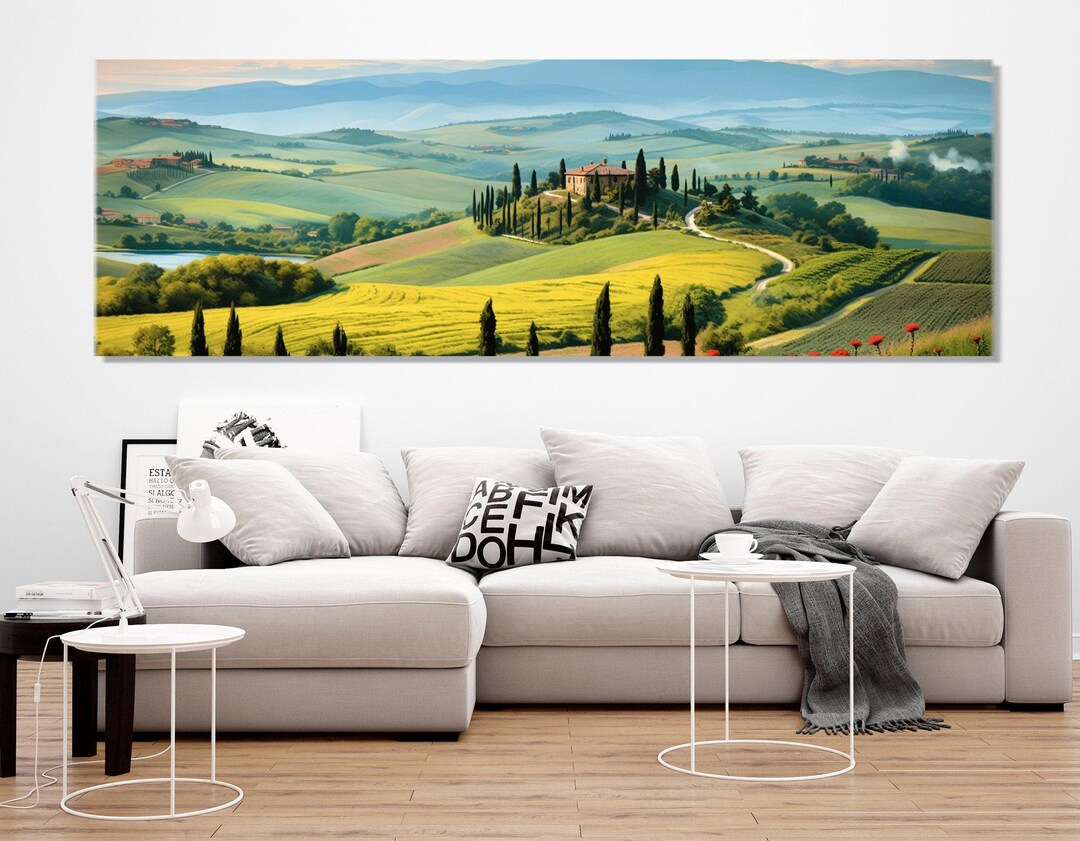 Scenic Tuscany Painting Canvas Print, Tuscany Wall Art, Panoramic ...