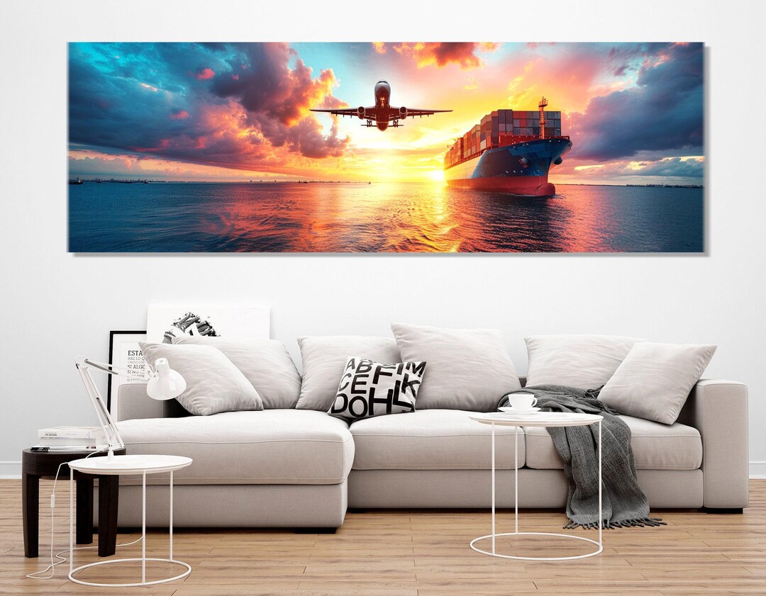 Cargo Wall Art, Aircraft and Cargo Ship Canvas Print, Air and Sea ...
